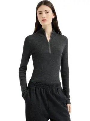 Brunello Cucinelli Virgin Wool And Cashmere Ribbed Turtleneck Sweater With Precious Half Zip - Anthracite