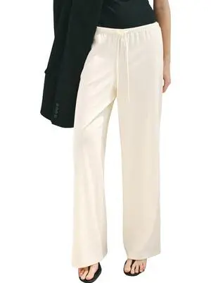 Mango Drawstring Mid Rise Straight Leg Pants - Ecru