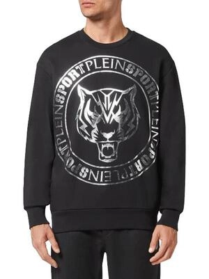 PLEIN SPORT Tiger Graphic Long Sleeve Sweatshirt - Black/silver