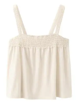 Mango Terry Cotton Smocked Top - Ecru