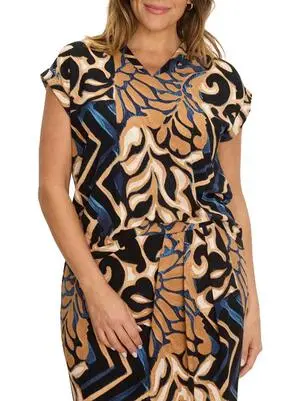 NIC+ZOE Deco Blooms Cap Sleeve Tee - Blue Multi