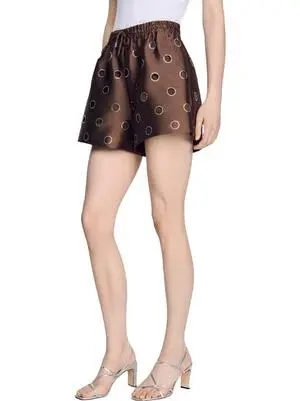 Sandro Distressed Rhinestone Shorts - Brown