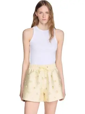 Sandro Distressed Rhinestone Shorts - Vanilla