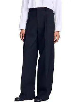 Sandro Striped Wide-leg Trousers - Black