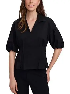 Foxcroft Lucia Puff Sleeve Popover Shirt - Black