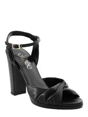 ELIZEE Elizée Simone Leather Platform Block Heel Sandals Black