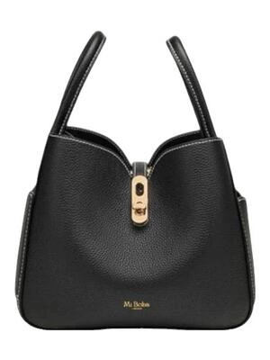 MI BOLSA LONDON Genuine Pebble Leather Shoulder Bag - Black