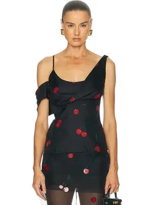 Monse Printed Silk Scarf Top - Black Multi