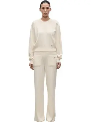 Victoria Beckham Victoria Beckham Alina Wide Leg Knit Trousers Ivory