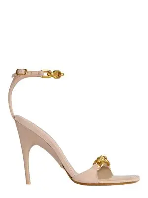 Balenciaga Duchesse 110mm Suede Goatskin Sandals With Gold Chains - Beige