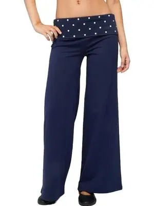 EDIKTED Edikteed Polka Dot Foldover Wide Leg Pants - Navy