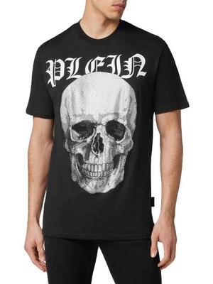 Philipp Plein T-shirt Round Neck Ss With Crystals Skull - Black
