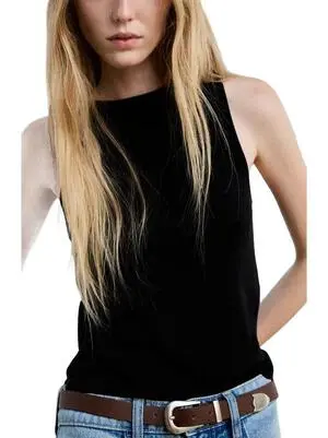 Mango Fine-knit Boat Neck Sleeveless Top - Black