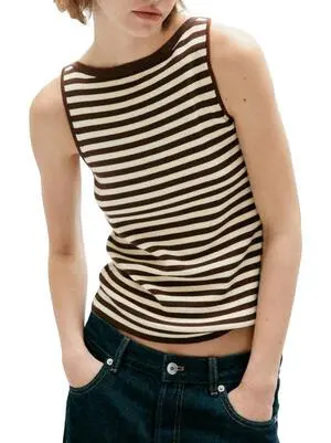 Mango Fine-knit Boat Neck Sleeveless Top - Coffee