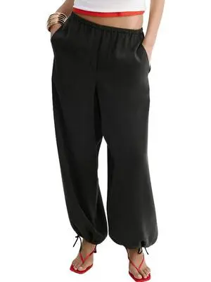 Mango Elastic Waist Baggy Wide Leg Pants - Black