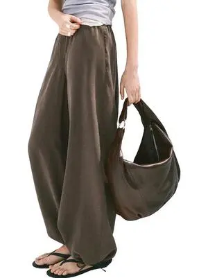 Mango Elastic Waist Baggy Wide Leg Pants - Chocolate
