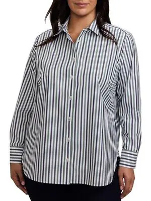 Foxcroft Meghan Striped Cotton Button-up Shirt - Olive Green/multi