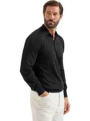 Brunello Cucinelli Cotton Lightweight Knit Polo Shirt - Black
