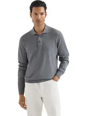 Brunello Cucinelli Cotton Lightweight Knit Polo Shirt - Dark Grey