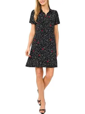 CECE DUPRAZ CeCe Short Sleeve Print Knit Polo Dress