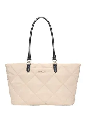 Mz Wallace Medium Madison East/west Quilted Nylon Tote - Buff/black