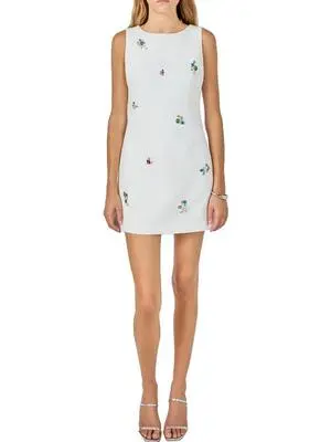 Endless Rose Rhinestone Detail Sleeveless Sheath Minidress - White