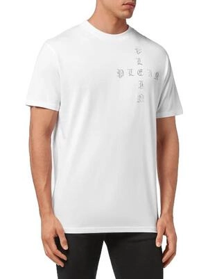 Philipp Plein T-shirt Round Neck Ss Gothic Plein With Crystals - White/crystal