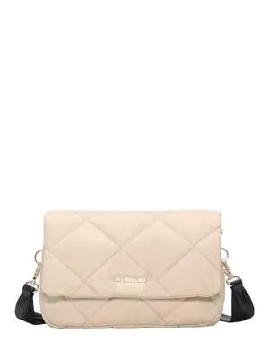 Mz Wallace Quilted Nylon Flap Crossbody Bag - Buff/black