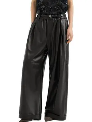 Brunello Cucinelli Nappa Leather Baggy Trousers - Black