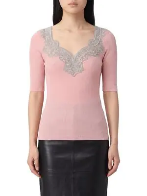 Chloé Slim Fit Ribbed Wool V-neck Top With Embroidery - Pink