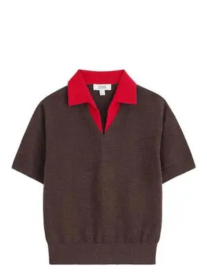 Cos COS Merino Wool Layered Polo Shirt Brown