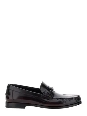 FERRAGAMO Dark Burgundy Leather Loafers With Logo Plaque Detail - Multicolor