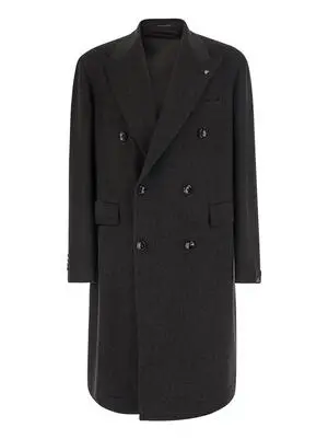 Tagliatore Double Breasted Wool Coat With Notched Lapel - Brown