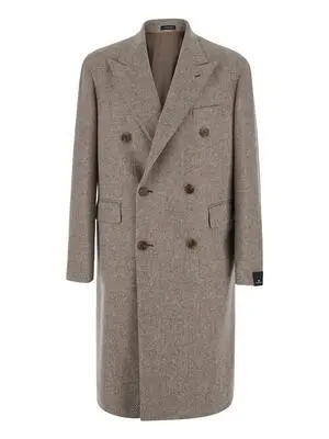 Tagliatore Beige Double-breasted Wool And Cashmere Coat - Cream