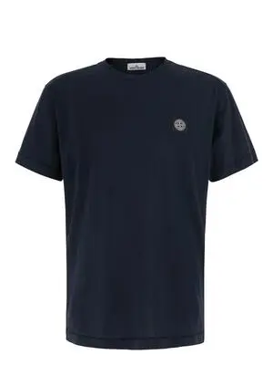 STONE ISLAND Stone Island Men Blue Crew Neck T-Shirt With Logo Patch On The Front In Cotton For Men