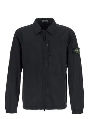 Stone Island Metal Nylon Shirt With Collar And Long Sleeves, Tech Fabric, Black - Multicolor