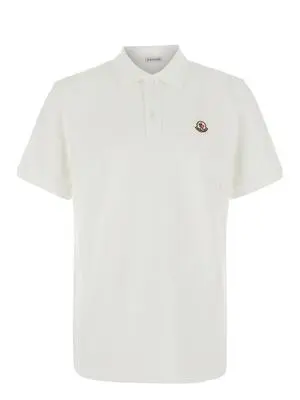 Moncler White Polo Shirt With Logo Patch On The Front In Cotton For - Multicolor