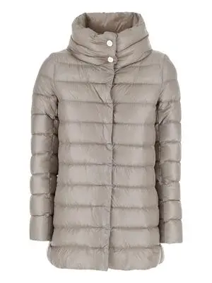 Herno Down Jacket Amelia A Line With High Collar And Long Sleeves In Tech Fabric - Gray