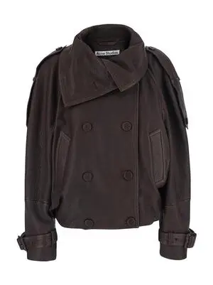 Acne Studios Brown Leather Jacket With Front Zip And Side Pockets - Multicolor