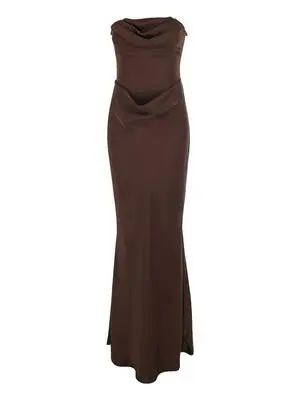 ROTATE BY BIRGER CHRISTENSEN Brown Long Sleeveless Dress With Draping In Tech Fabric For - Multicolor
