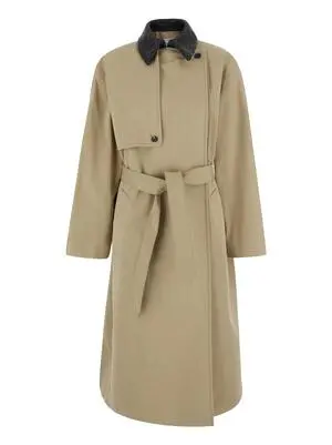 Bottega Veneta Light Cotton Trench Coat With Intrecciato Collar - Multicolor