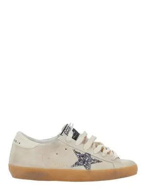 GOLDEN GOOSE Golden Goose Super Star Sneakers With Suede Upper And Glitter Tongue Cream