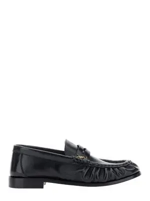 Saint Laurent Leather Loafers With Cassandre Plate - Black