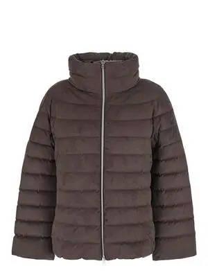 Herno Brown Down Jacket With High Collar And Design In Faux Suede In Fabric For - Multicolor