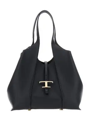 TOD'S Shoulder Bag With Two Top Handles And T Plaque On The Front In Suede For - Black