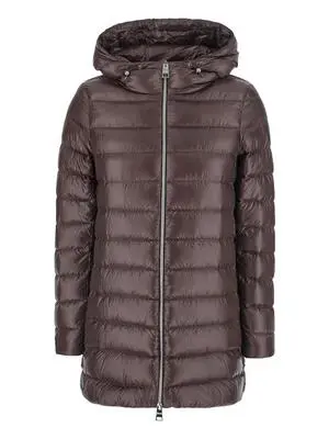 Herno Down Jacket With Fixed Hood And Zip Pockets In Tech Fabric - Brown