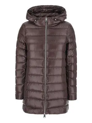 Herno Brown Down Jacket With Fixed Hood And Zip Pockets In Tech Fabric - Multicolor