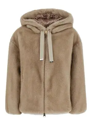 Herno Brown Hooded Jacket With Drawstring In Ecoleather For - Gray