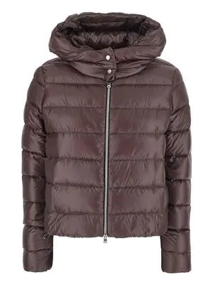 Herno Short Down Jacket With Hood And Metal Plate - Brown