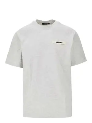 Jacquemus T-shirt With Grosgrain Logo Appliqu - Gray